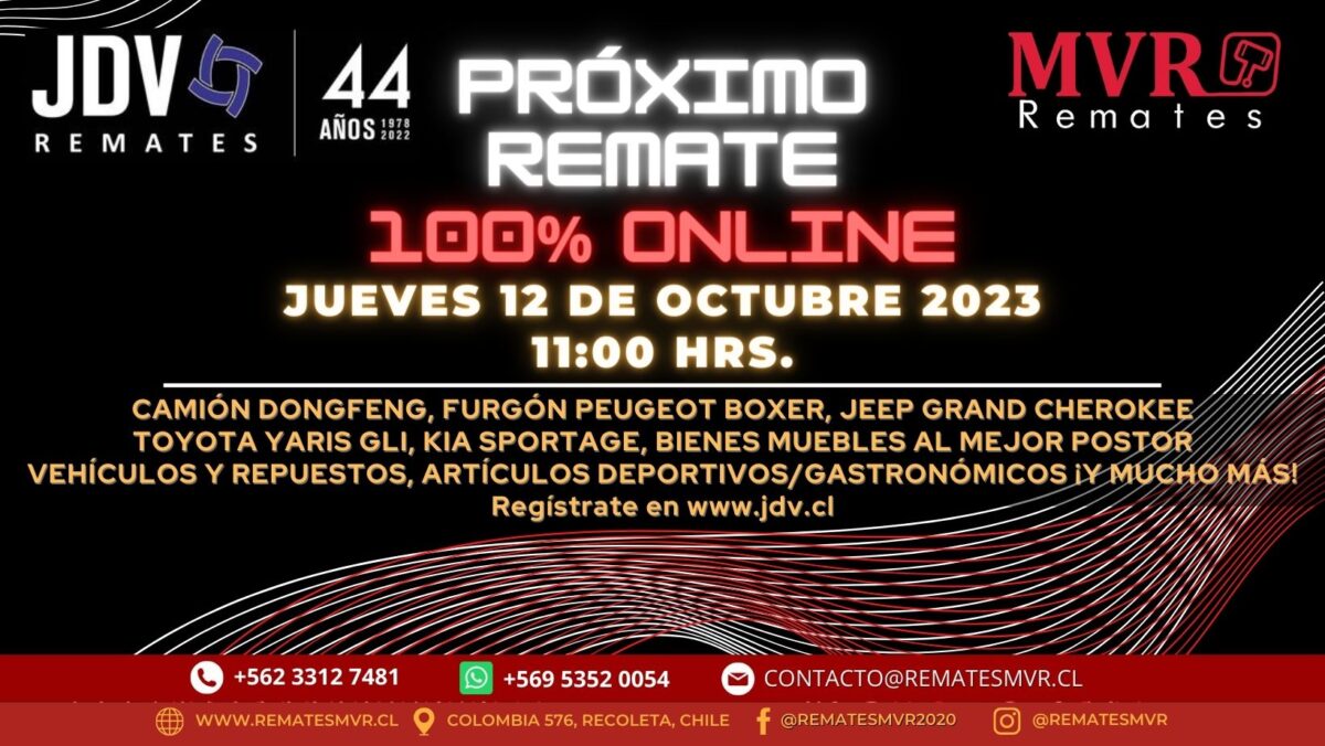 REMATE ONLINE 12 DE OCTUBRE 2023 - Remates MVR